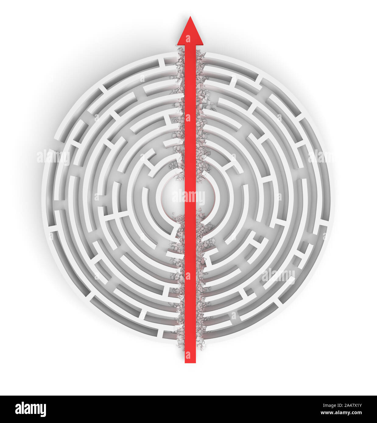 3d rendering of a white round maze in side view divided in half by a ...