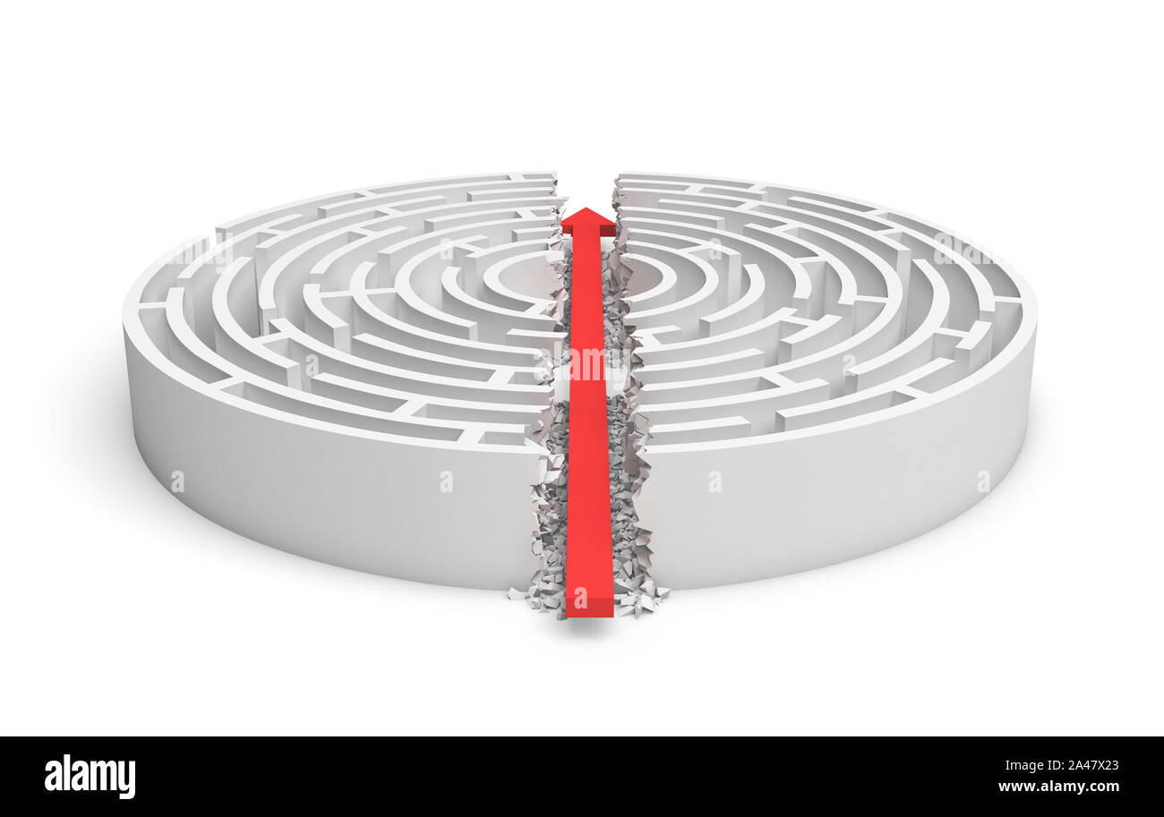 3d rendering of a white round maze in side view divided in half by a ...