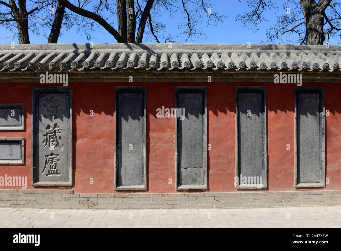Wall at Twin Pagoda temple (Yongzuo temple), Taiyuan, Shanxi province ...