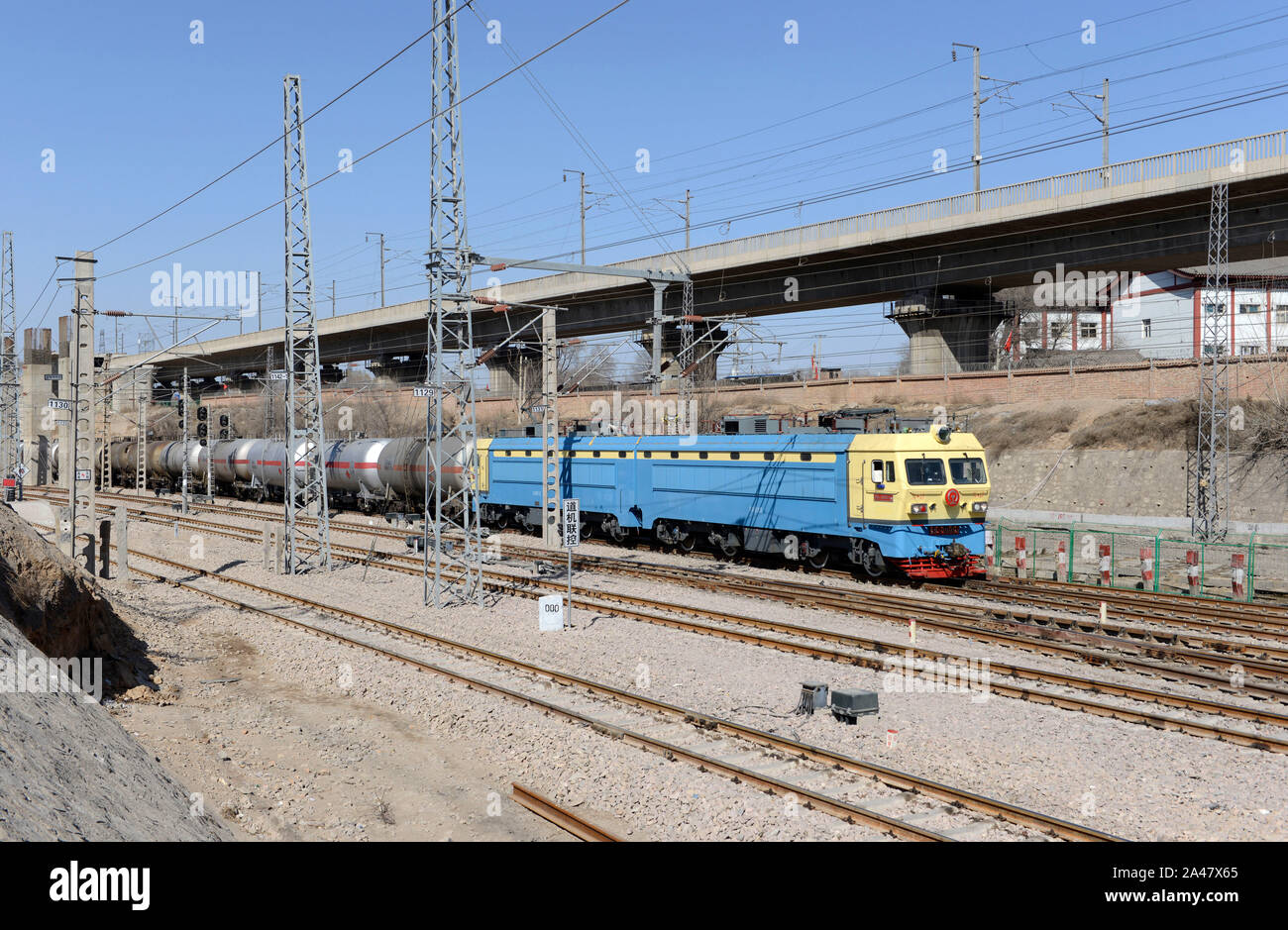 Shaoshan 4 (SS4) locomotive and tanker train in Taiyuan, Shanxi ...