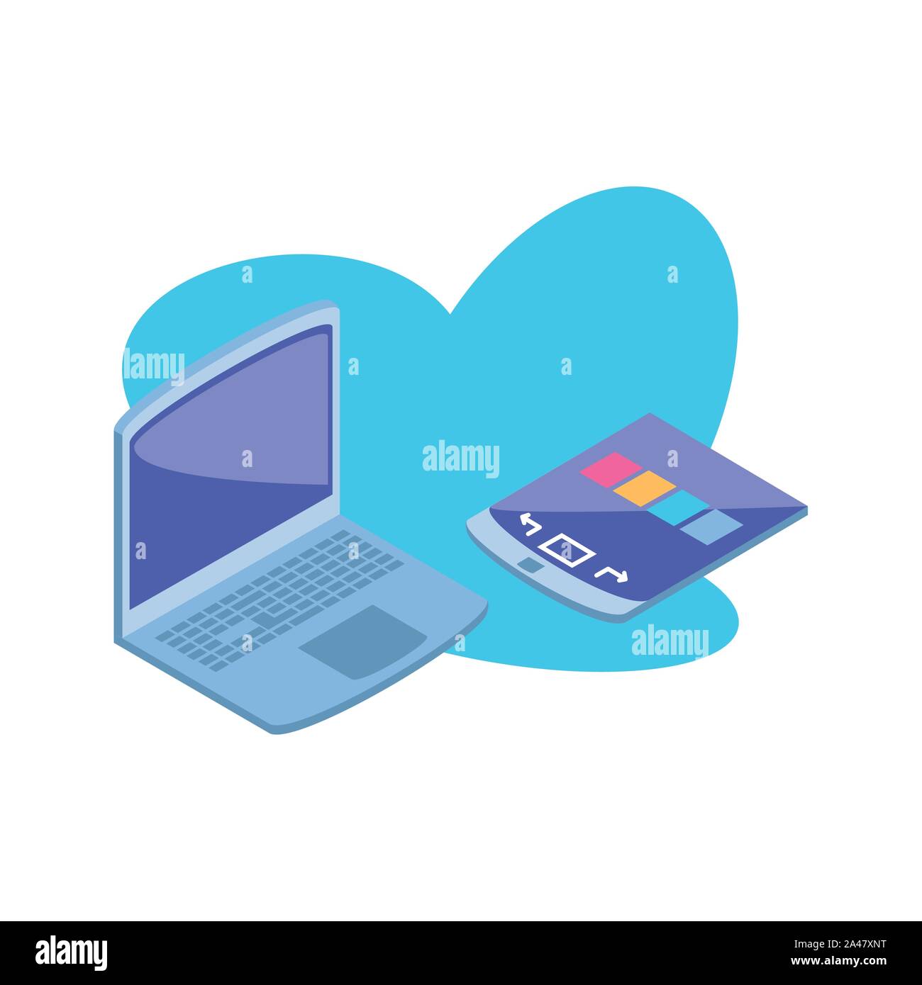 open laptop with smartphone screen vector illustration design Stock ...