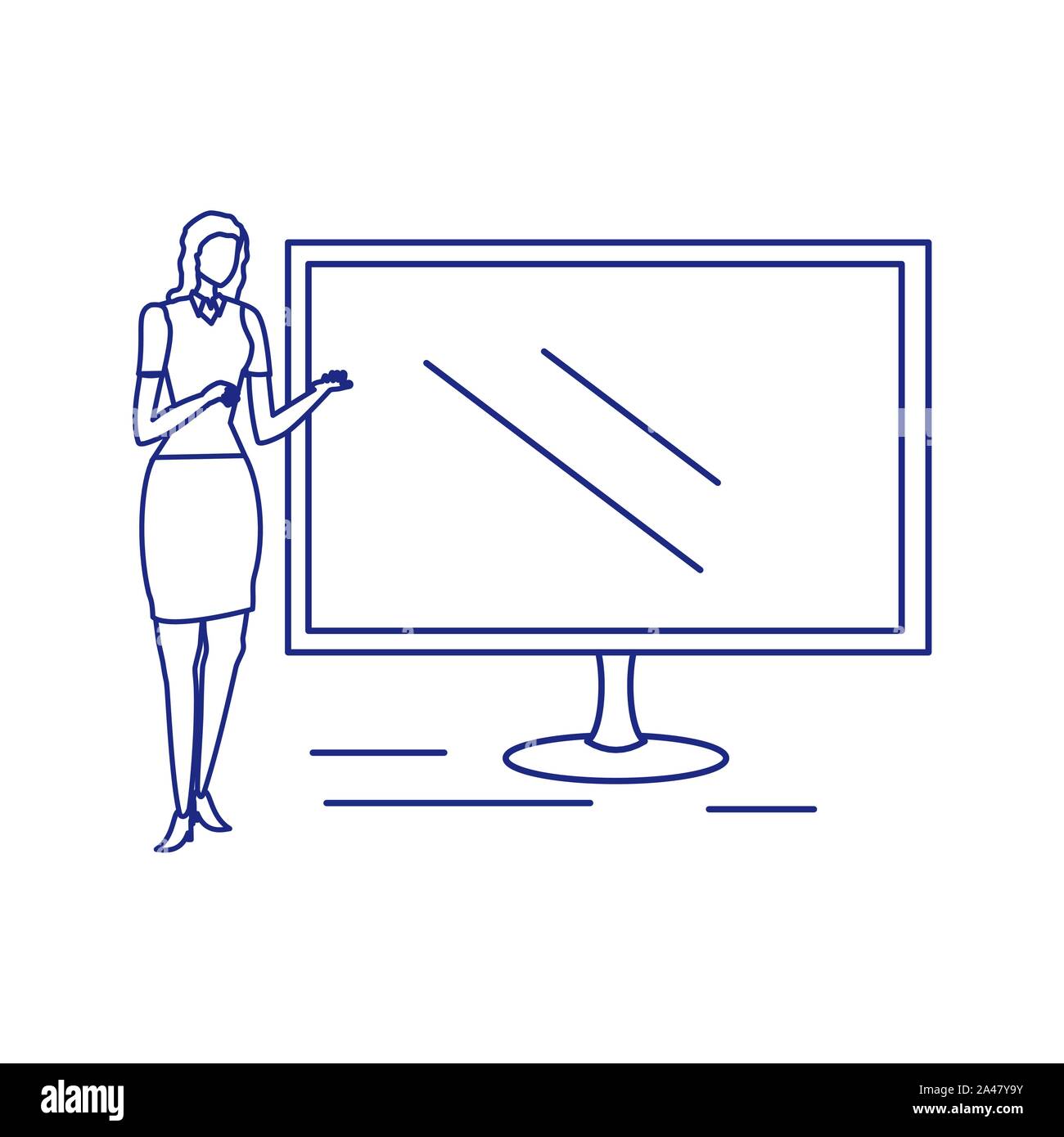 silhouette of woman with computer screen in white background vector ...