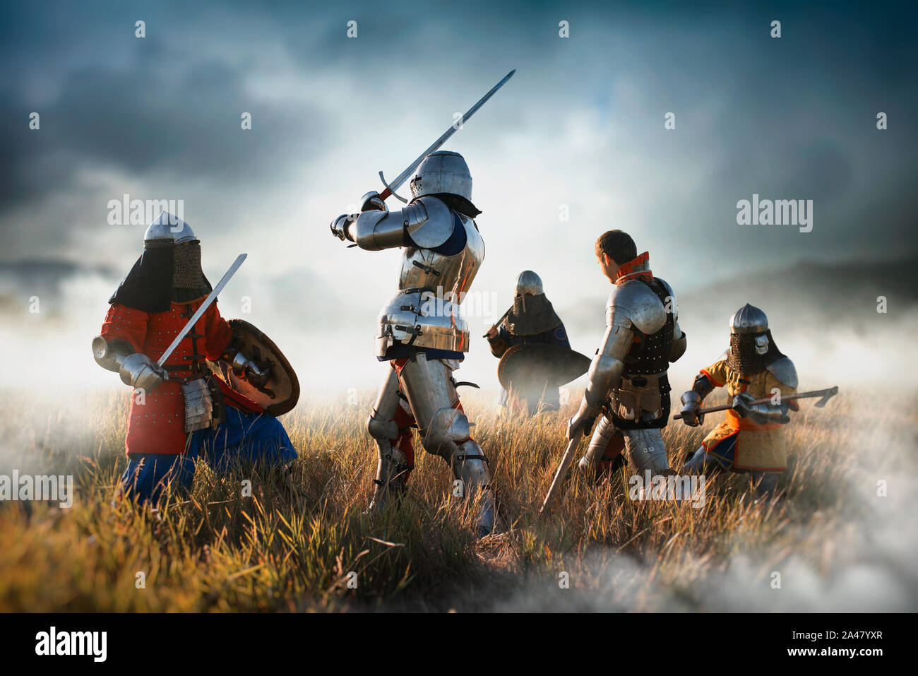 Medieval knights fight, great combat Stock Photo - Alamy