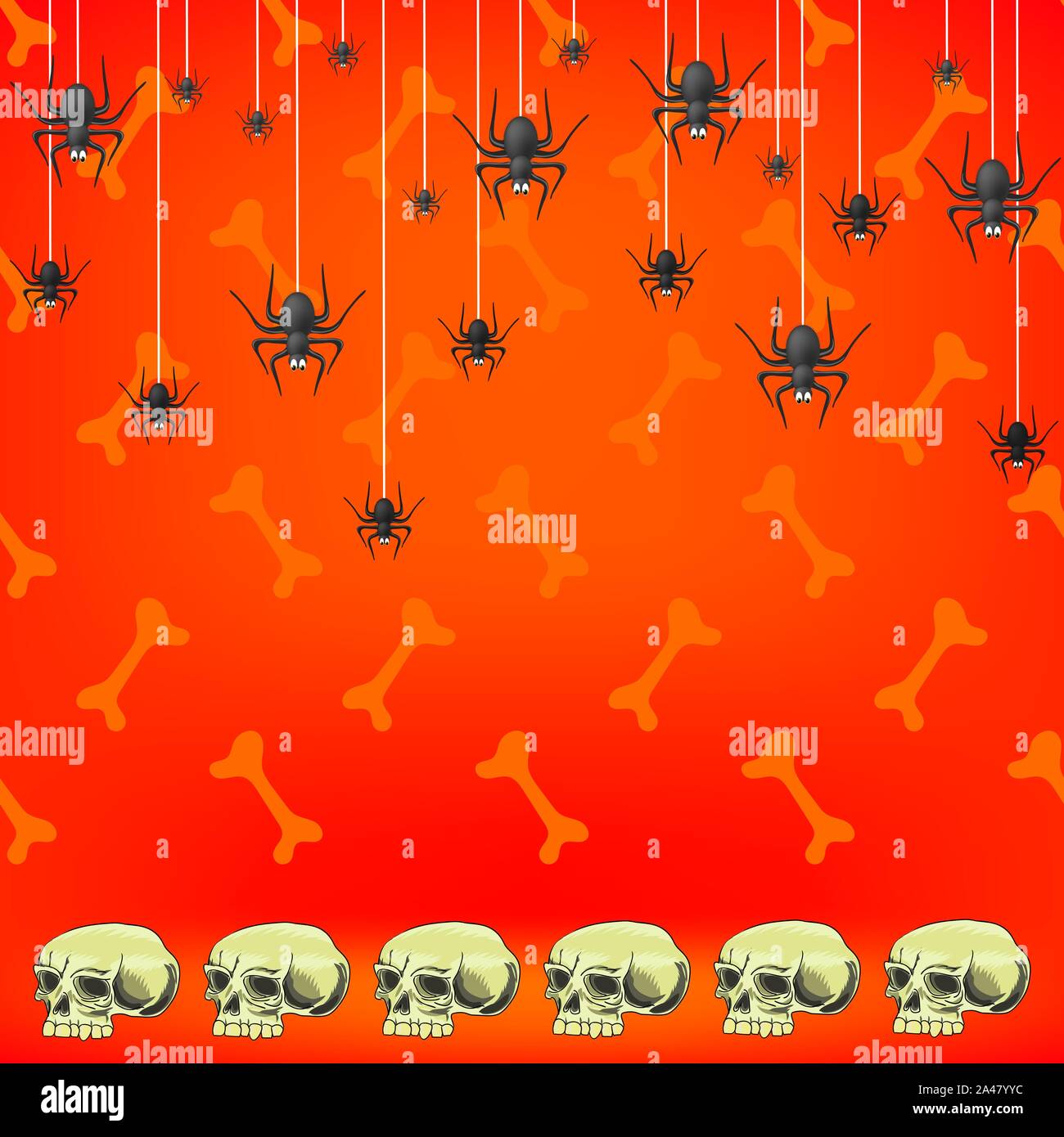 Halloween Decoration Pattern with Skull and Spider Isolated on Red ...