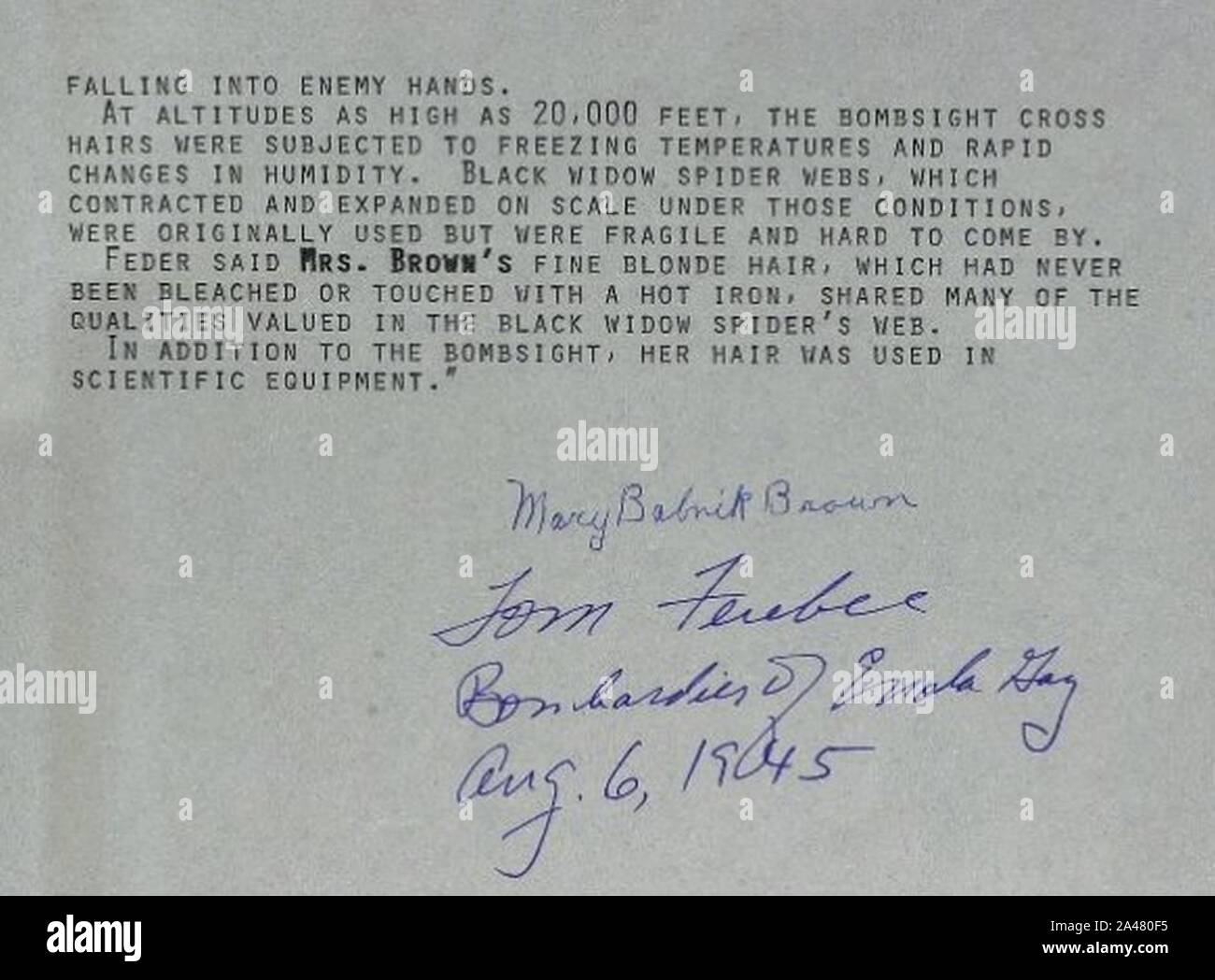 Ferebee letter Aug 6 1945 Stock Photo - Alamy