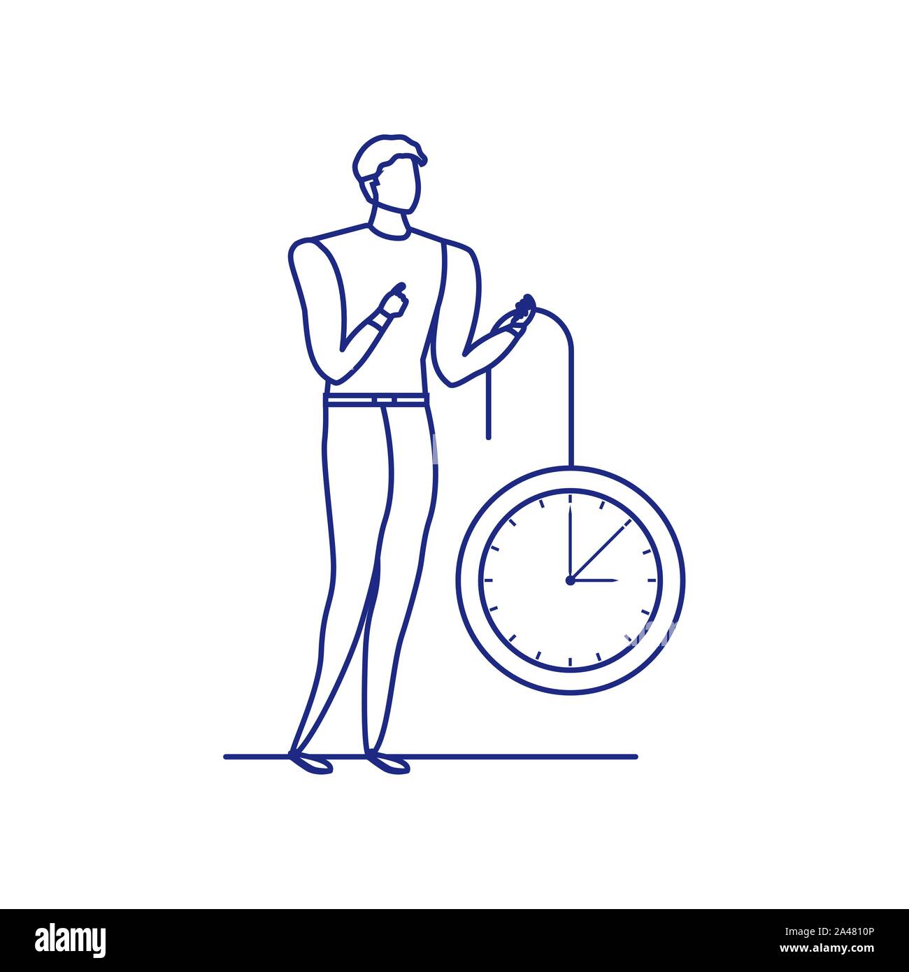 silhouette of man with clock in white background vector illustration ...
