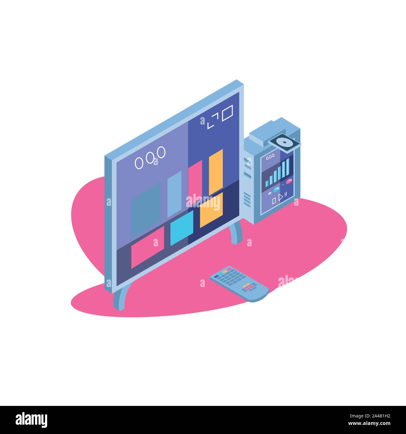 tv screen with remote control and server equipment vector illustration ...