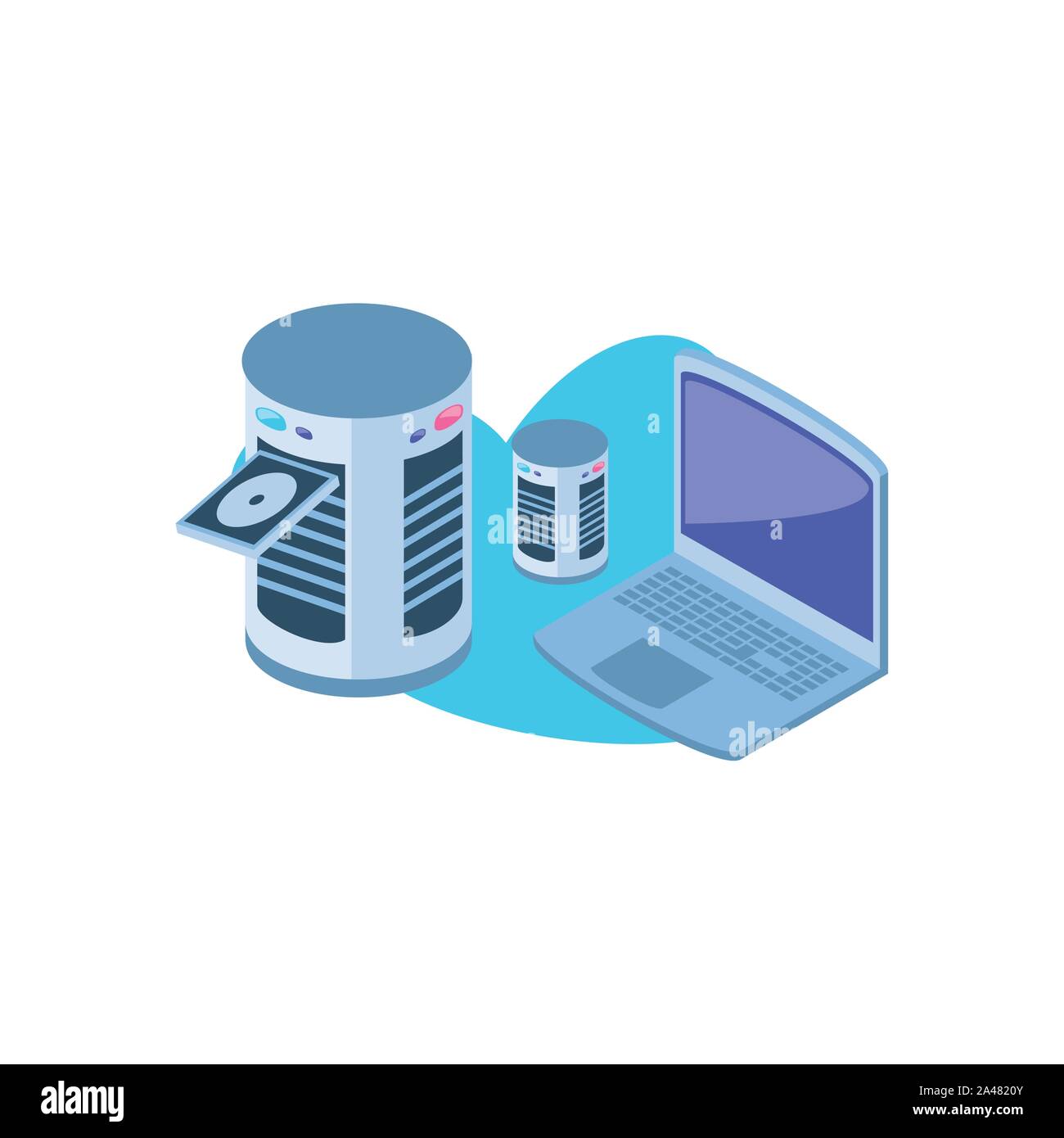 open laptop with server equipment vector illustration design Stock ...