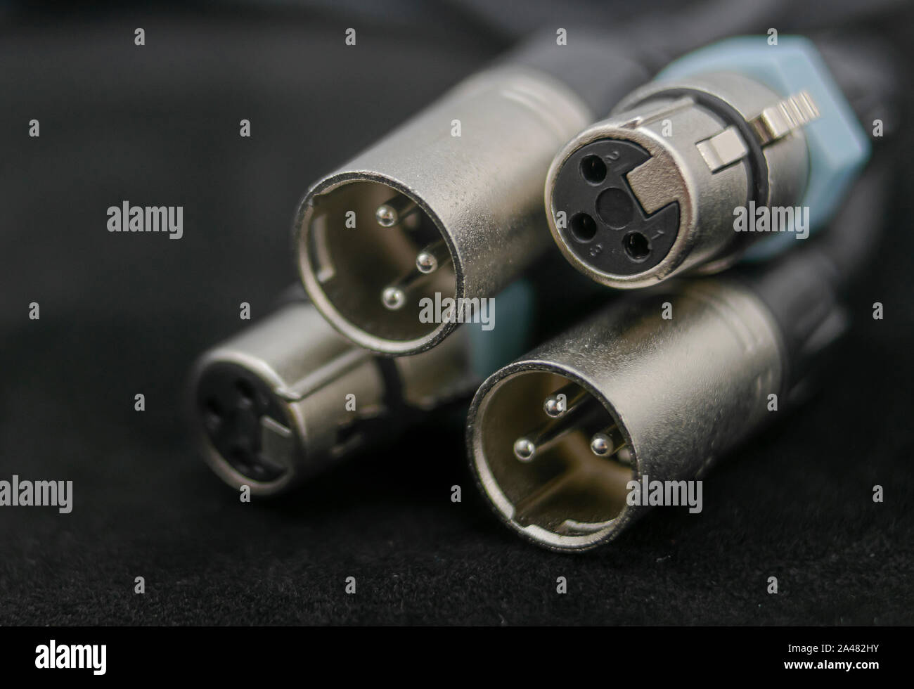 Close-up of three-pole xlr or canon connectors, both male and female ...