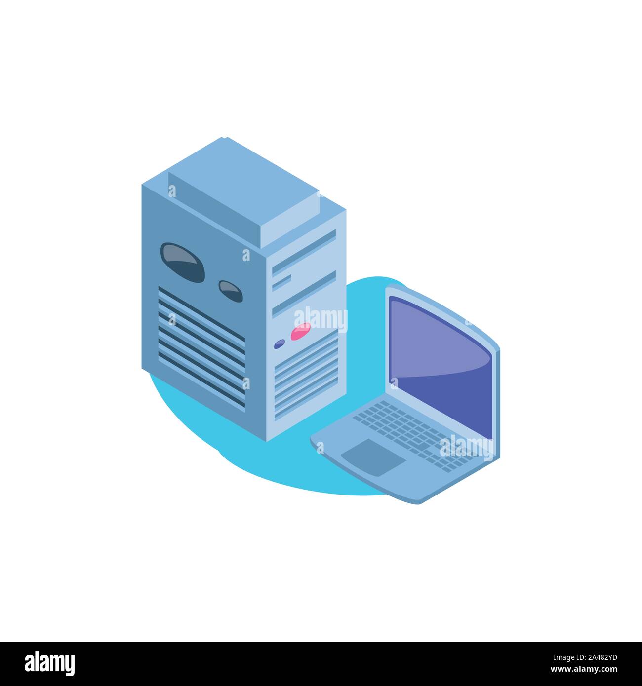 open laptop with server equipment vector illustration design Stock ...