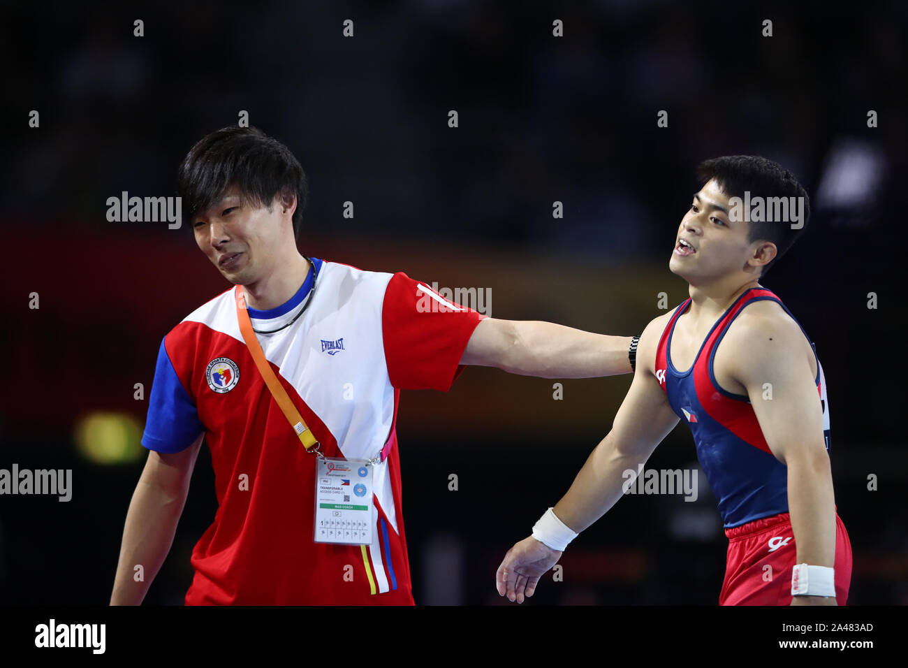Stuttgart, Germany. 12th Oct, 2019. (L-R) Munehiro Kugimiya, Carlos ...