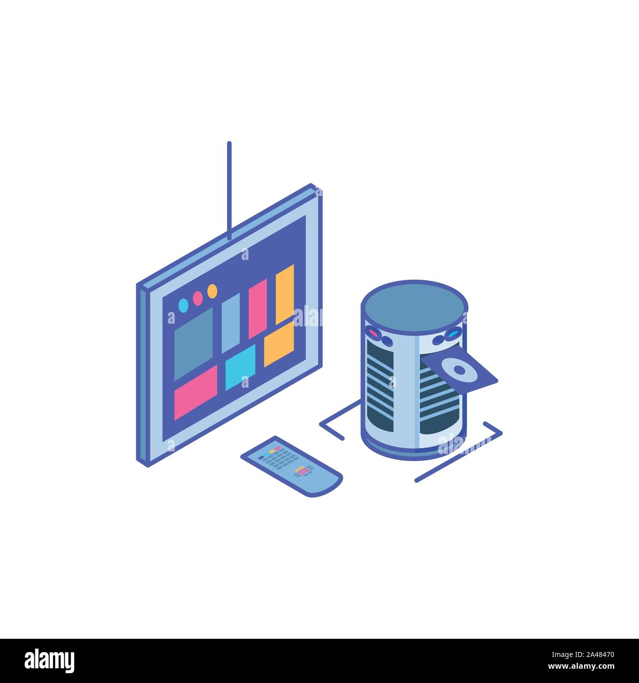 tv screen with remote control and server equipment vector illustration ...
