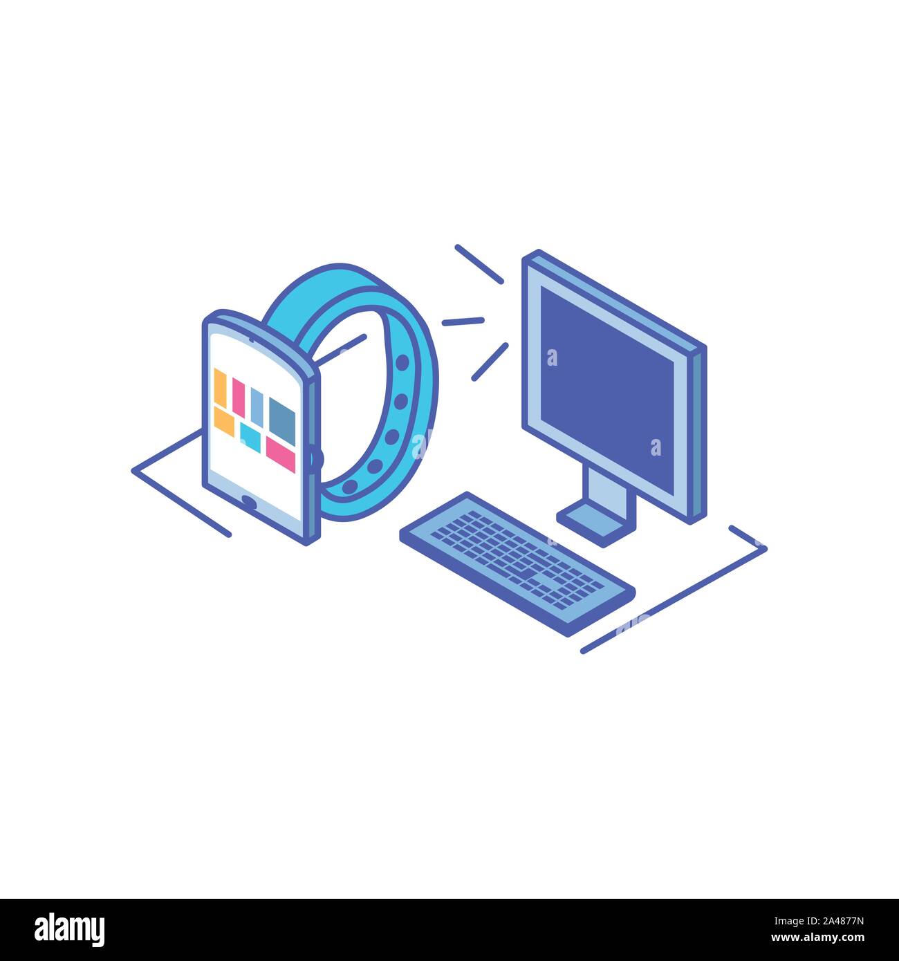 desktop computer screen with smart watch vector illustration design ...