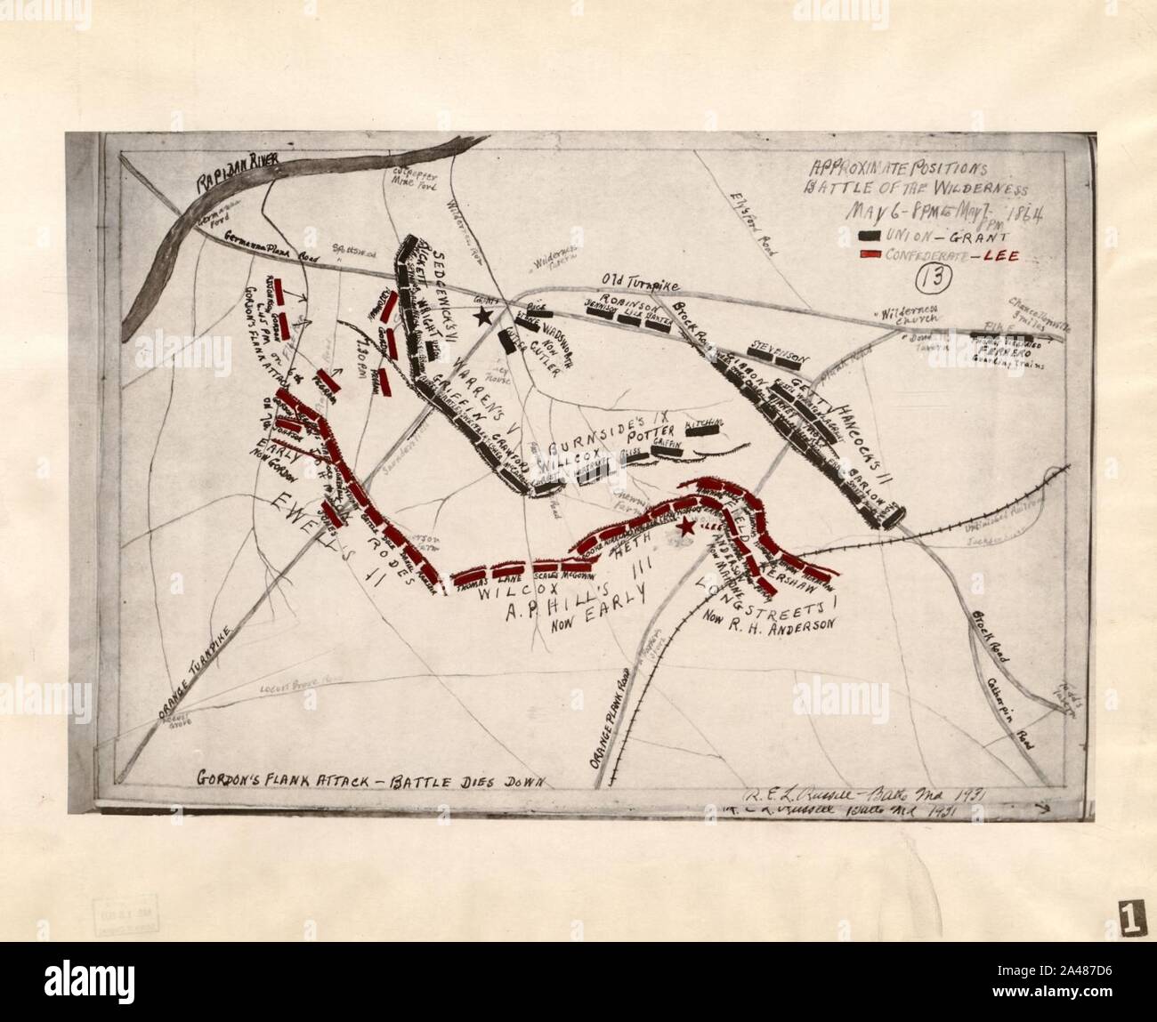Fifteen pen and ink maps of the battle of the Wilderness Stock Photo ...