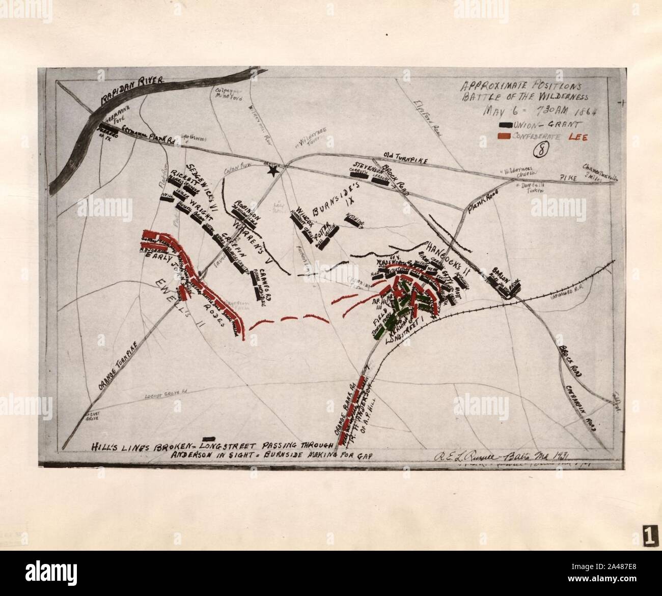 Fifteen pen and ink maps of the battle of the Wilderness Stock Photo ...