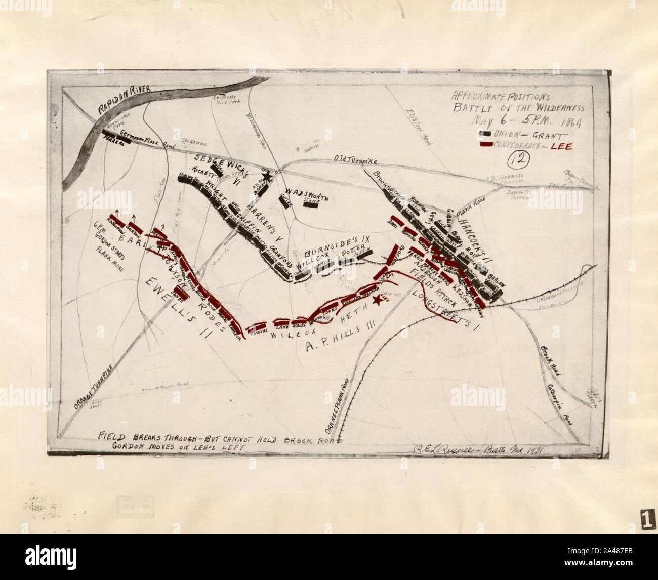 Fifteen pen and ink maps of the battle of the Wilderness Stock Photo ...