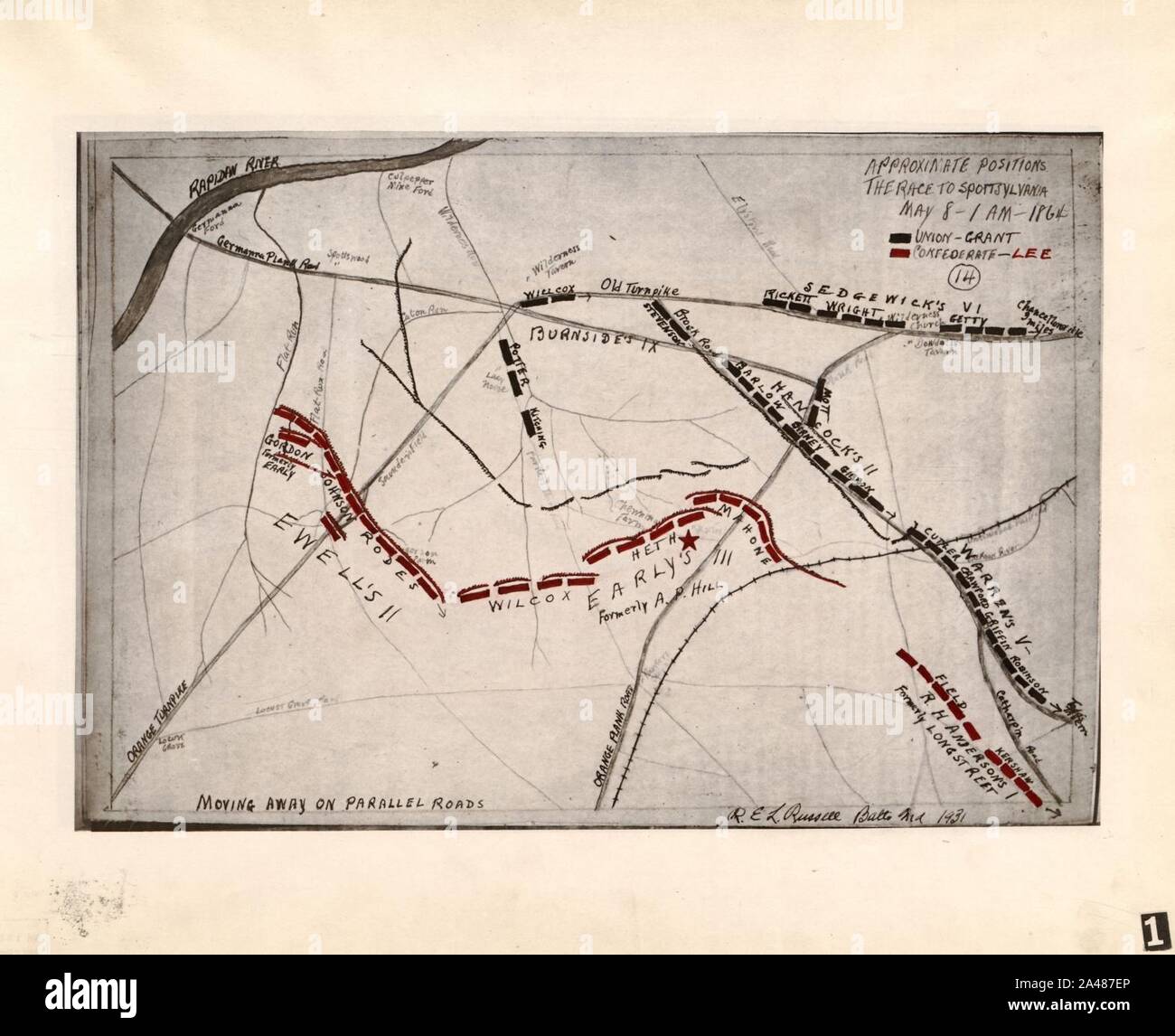 Fifteen pen and ink maps of the battle of the Wilderness Stock Photo ...