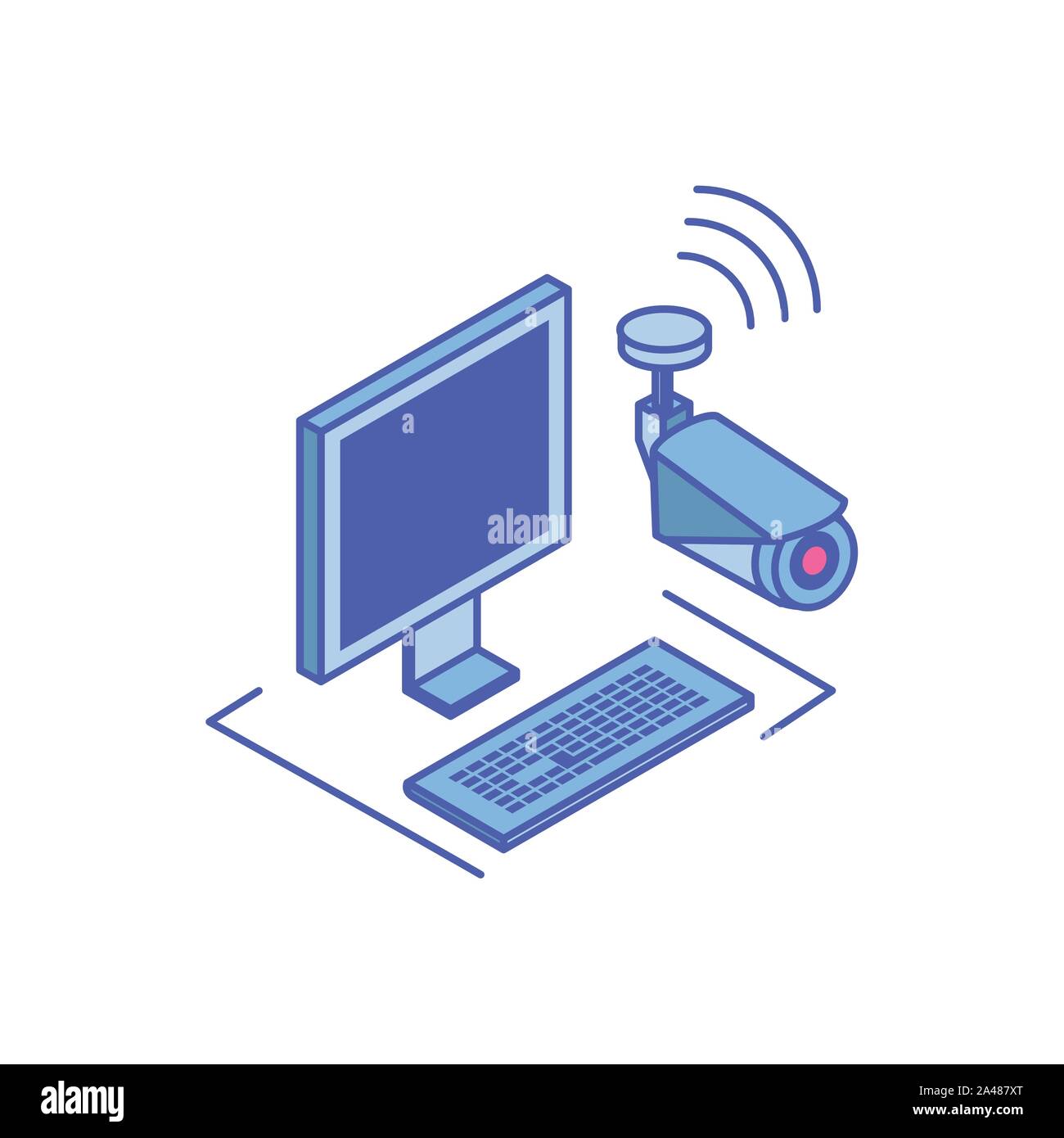 desktop computer screen with surveillance camera vector illustration ...