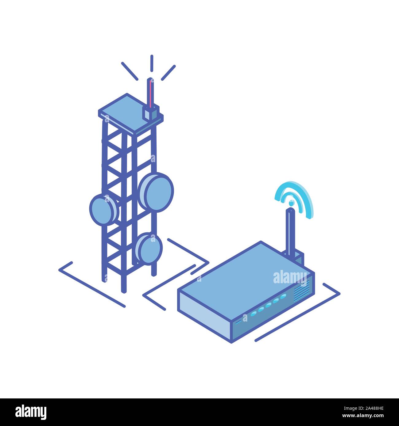 telecommunications tower with wireless router in white background ...