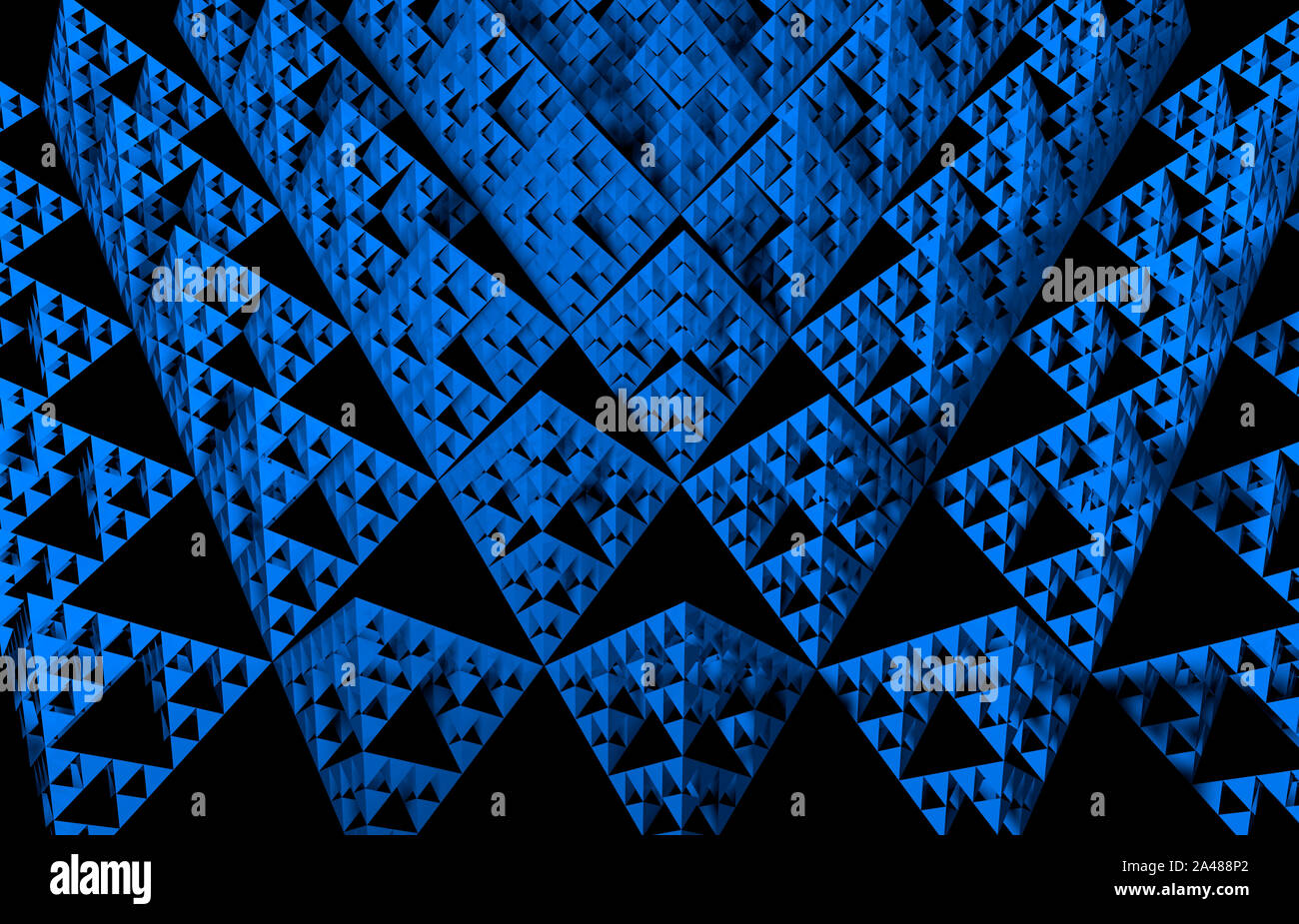 Blue Sierpinski triangle texture on black background. It is a fractal ...