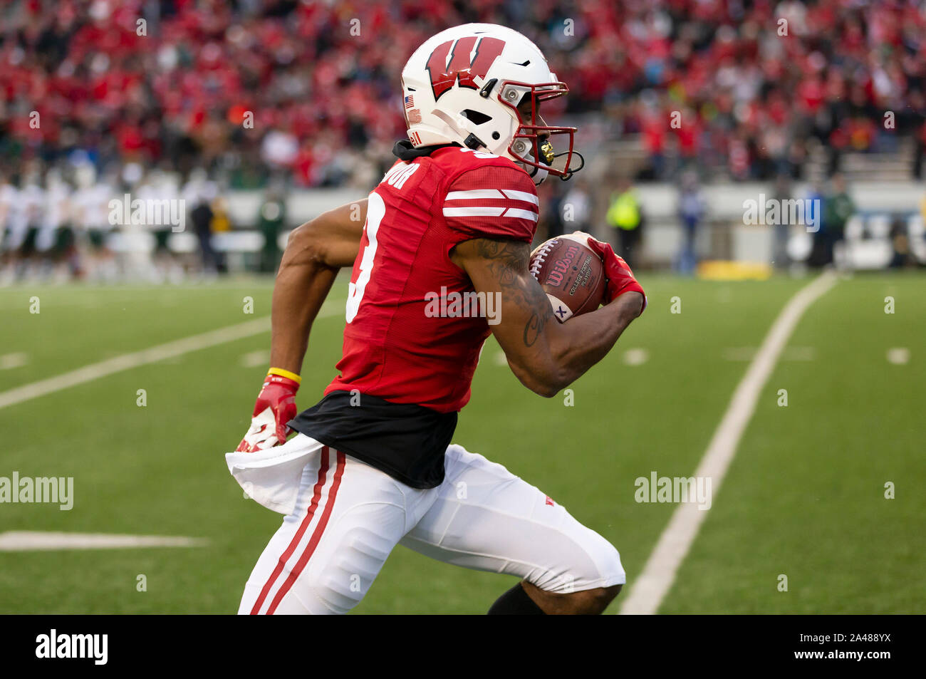 Madison, WI, USA. 12th Oct, 2019. Wisconsin Badgers wide receiver ...