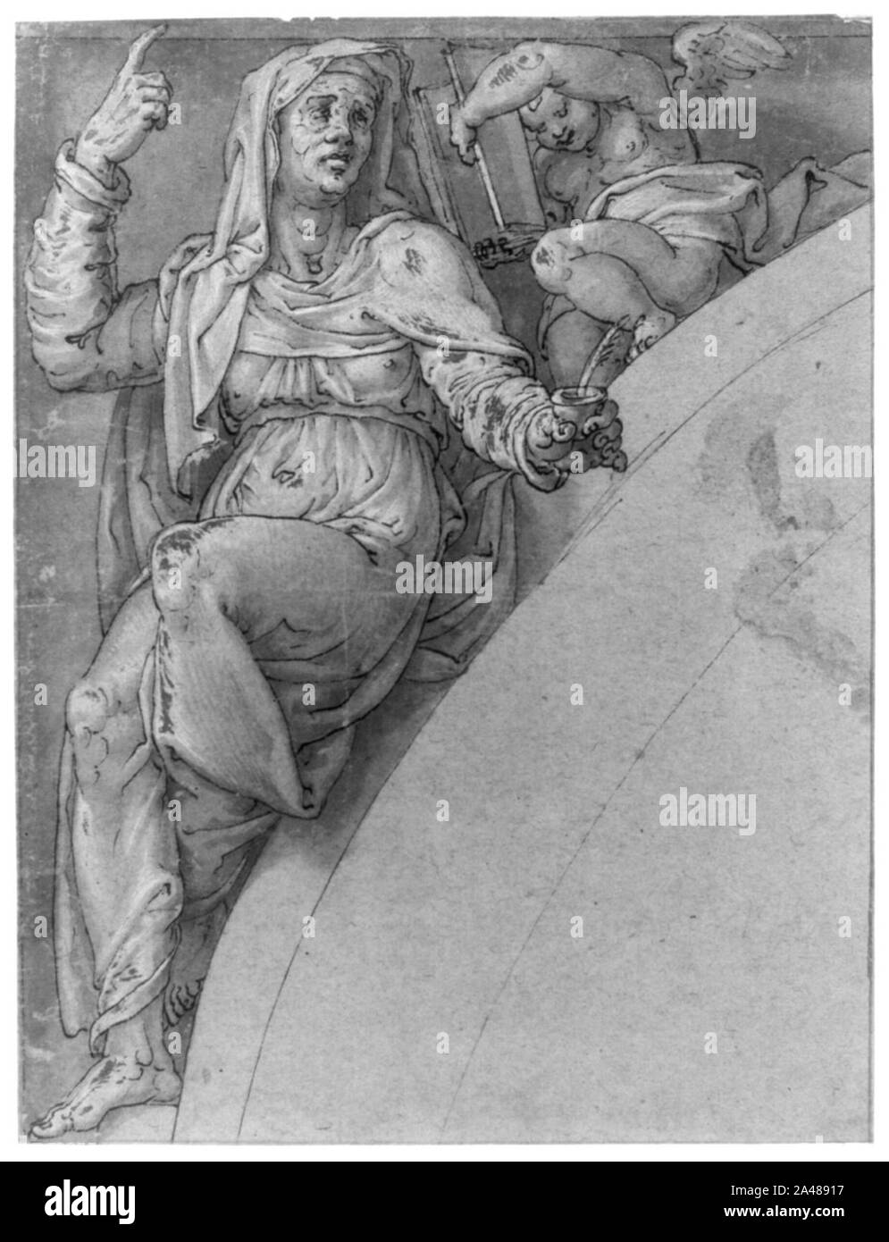 Figure of a woman with raised hand, possibly Sybil in the Sistine ...