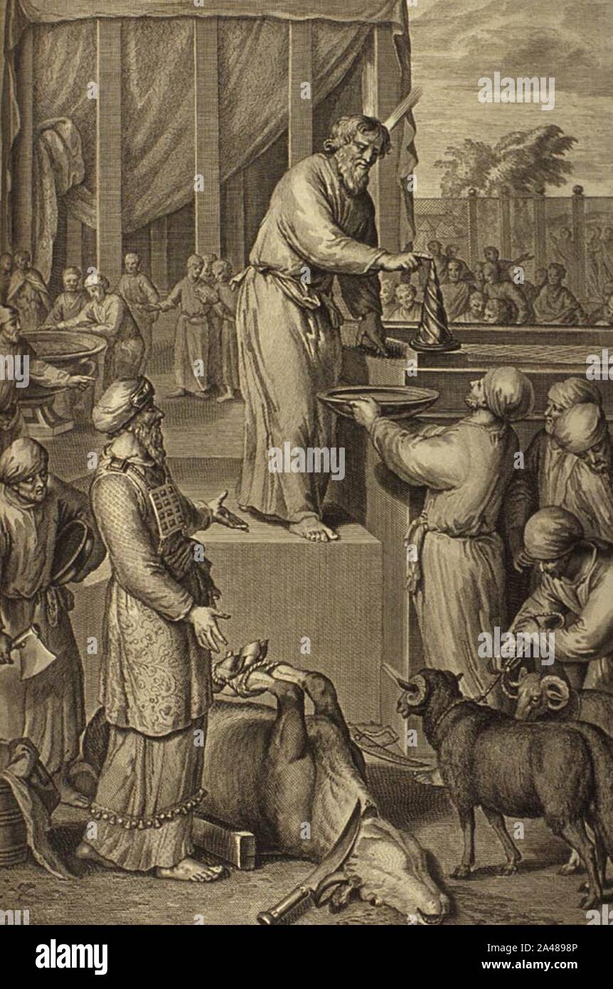 Figures 061 Moses consecrates Aaron and his sons and offers their sin ...