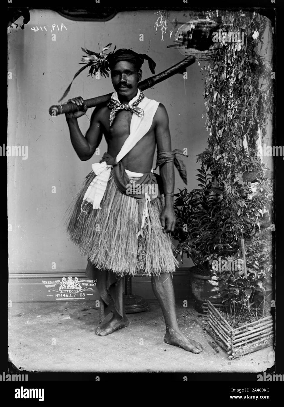 Fijian Islander holding club (Pulman and Son Stock Photo - Alamy