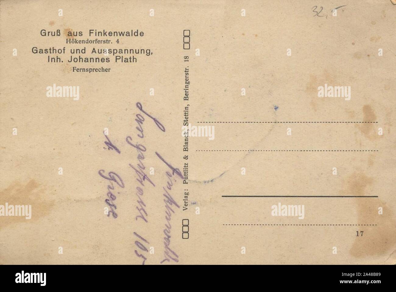 Finkenwalde, Pommern - Gasthof Ausspannung, Kolonialwaren (back Stock ...