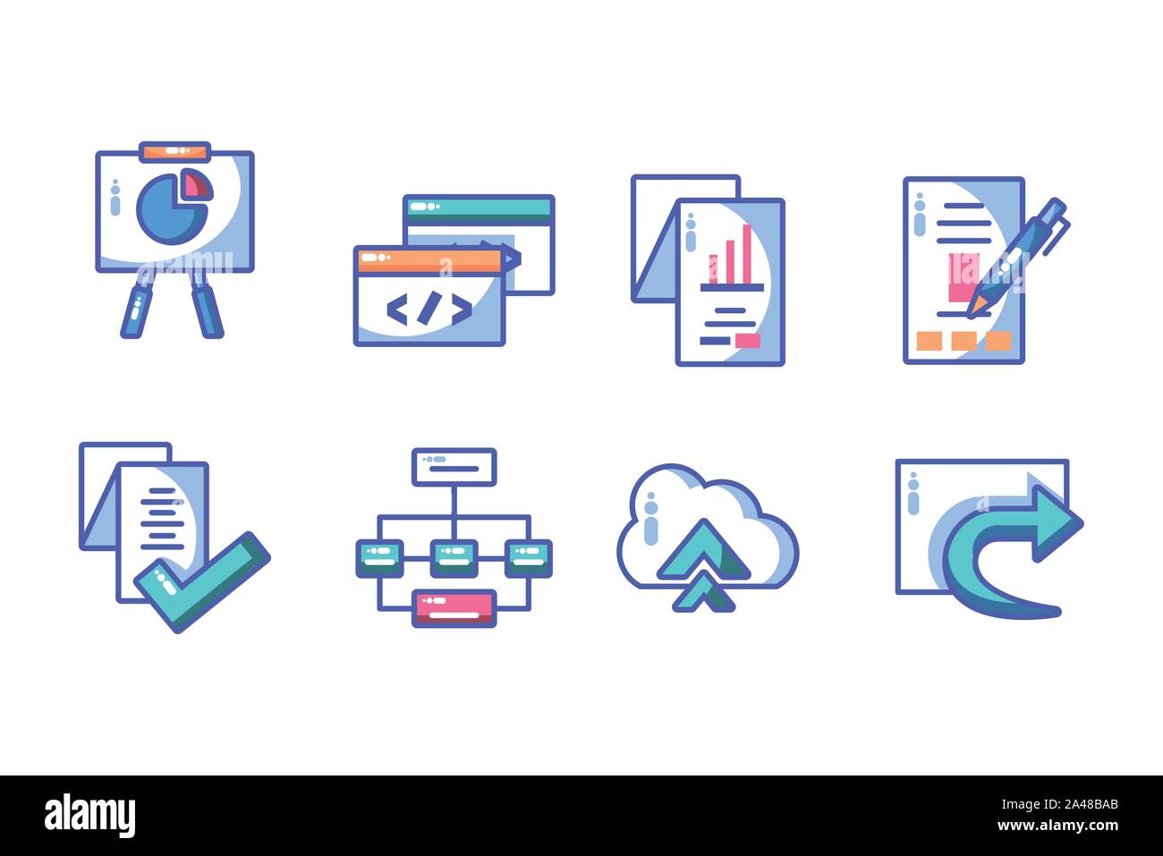 icons set of web development and website programming process vector ...