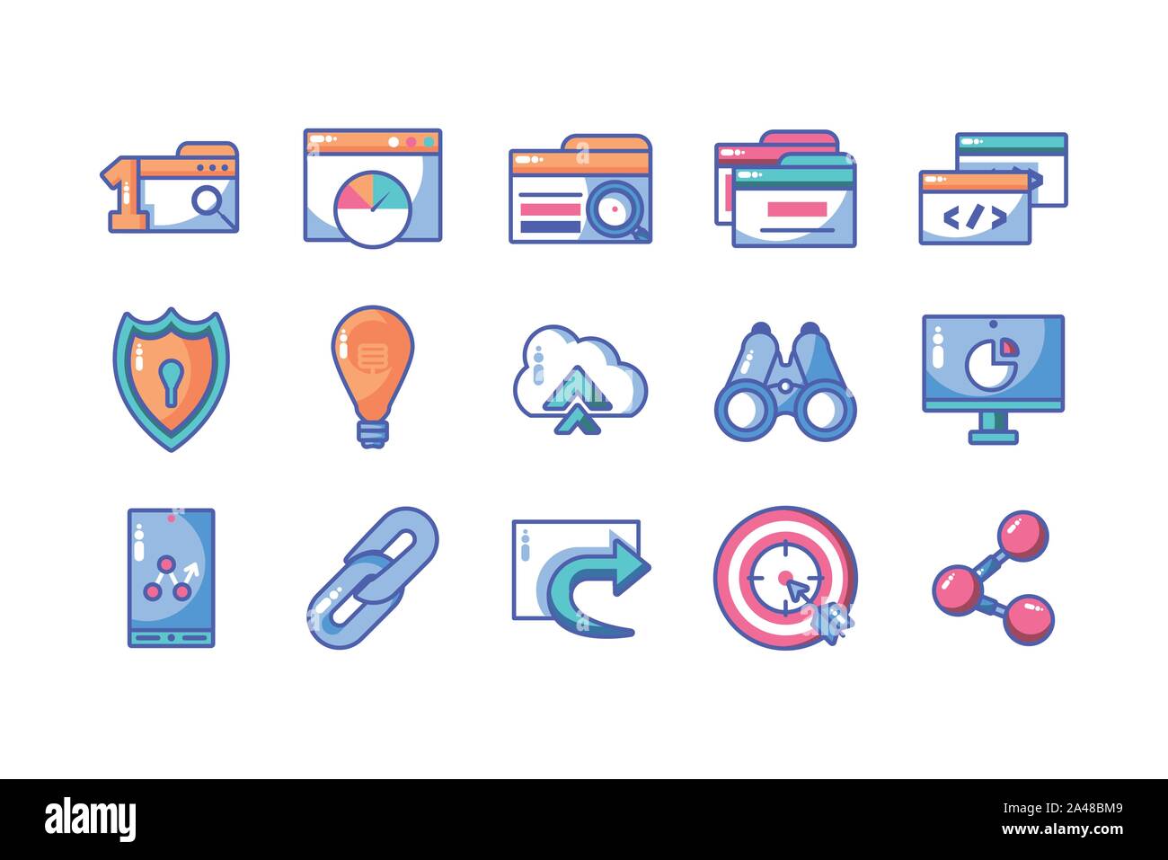 icons set of web development and website programming process vector ...