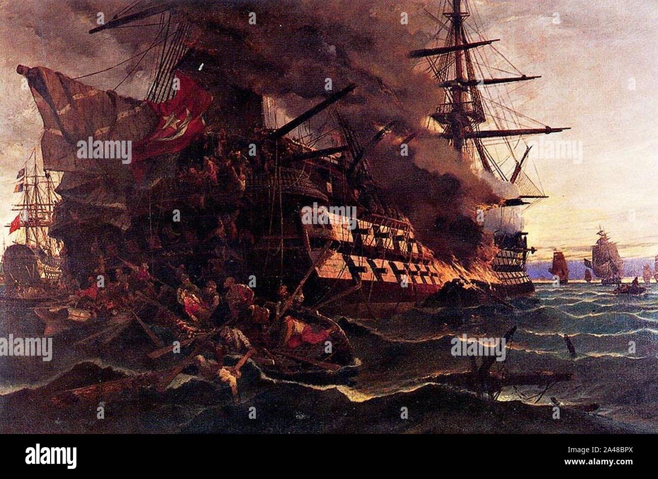 Fire ship by Volanakis Stock Photo - Alamy