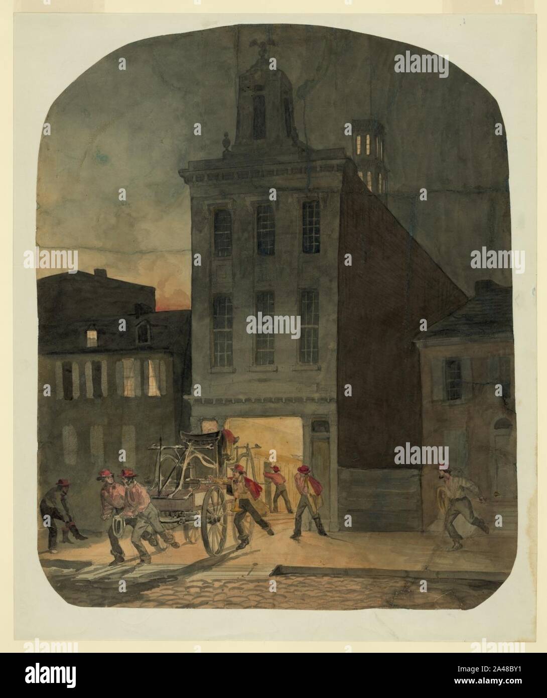 Firehouse scene in Philadelphia showing firemen from the Weccacoe ...