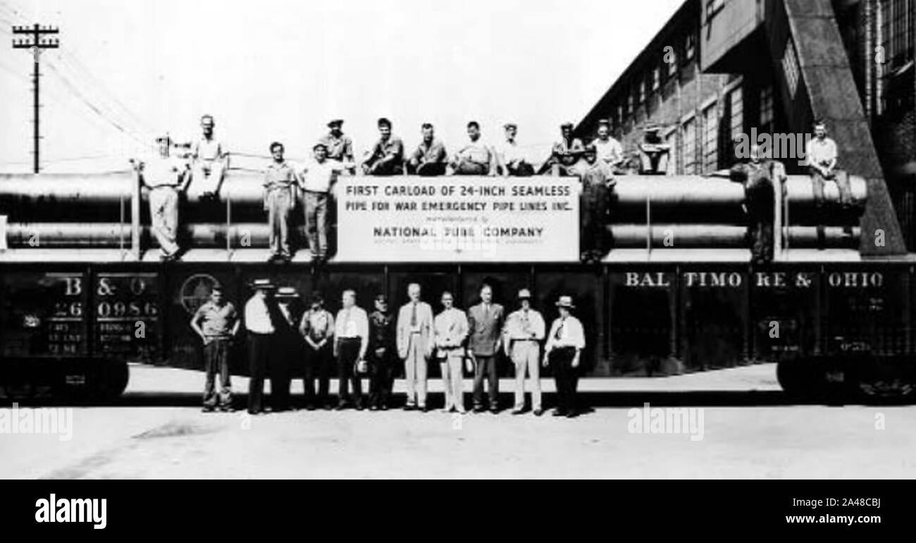 First carload of 24-inch seamless pipe for the Big Inch Stock Photo - Alamy
