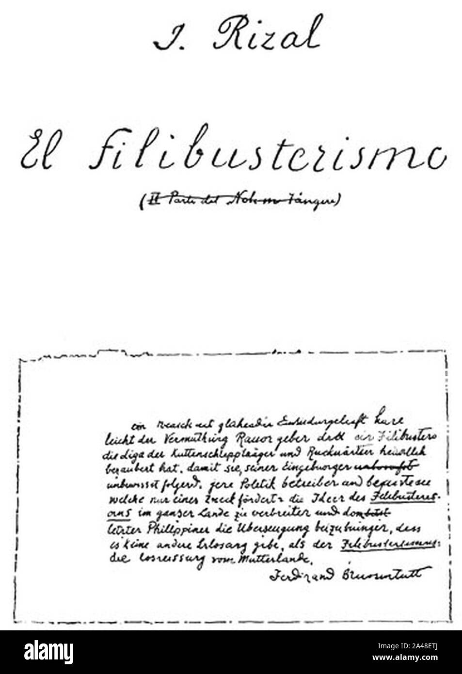 First page of El filibusterismo manuscript Stock Photo - Alamy