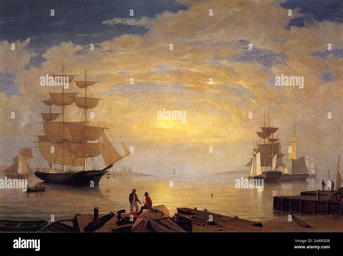 Fitz hugh lane Gloucester Harbor at Sunrise Stock Photo - Alamy