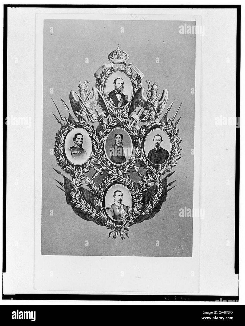 Five cameo portraits with Empress Carlota in center, then clockwise ...