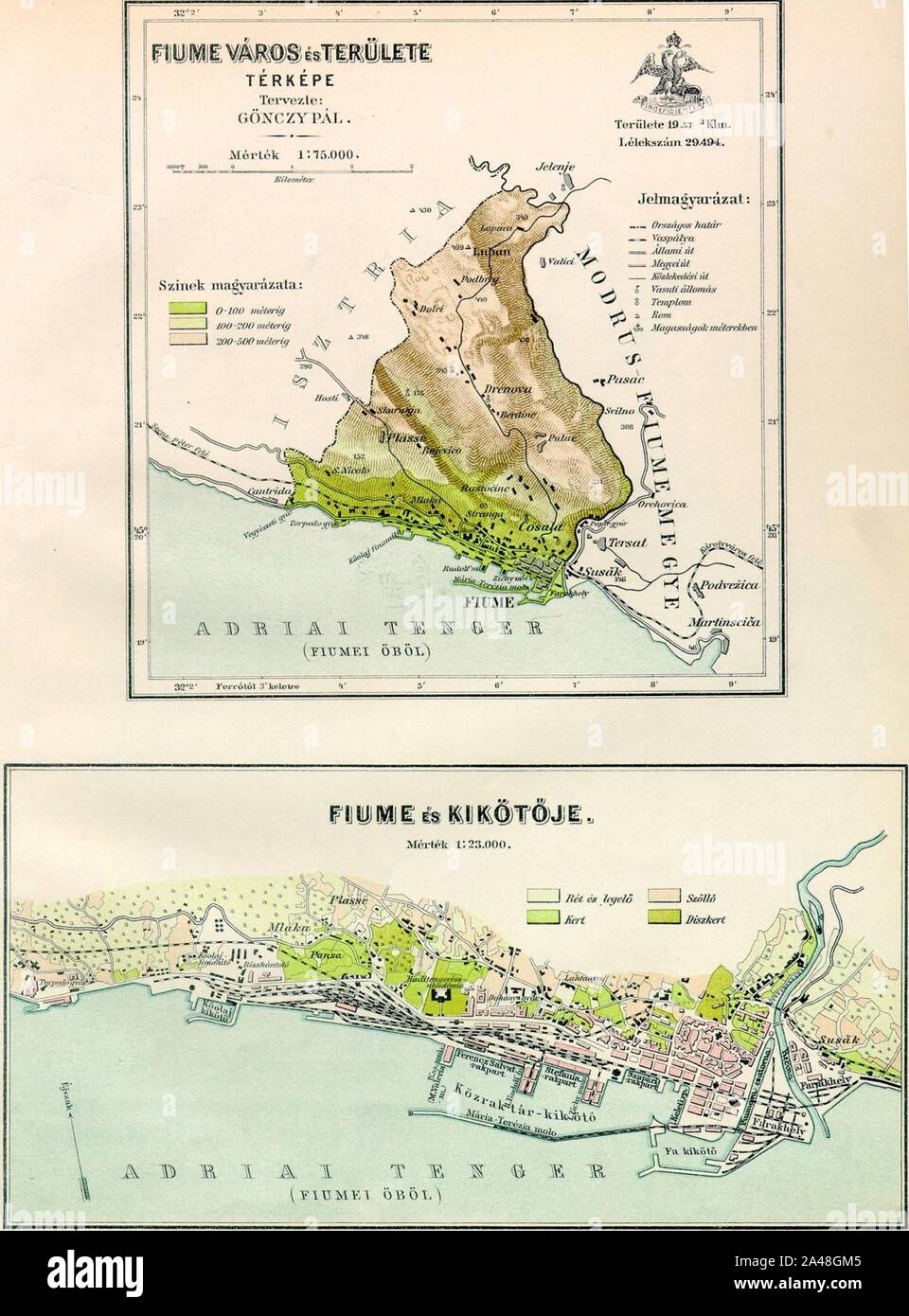 Fiume town map Stock Photo - Alamy