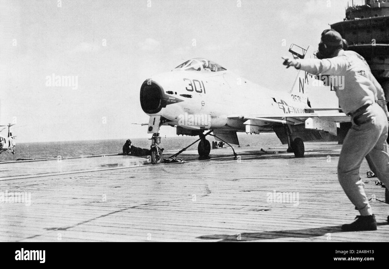 FJ-4B VA-146 on cat of USS Oriskany (CVA-34) 1960 Stock Photo - Alamy