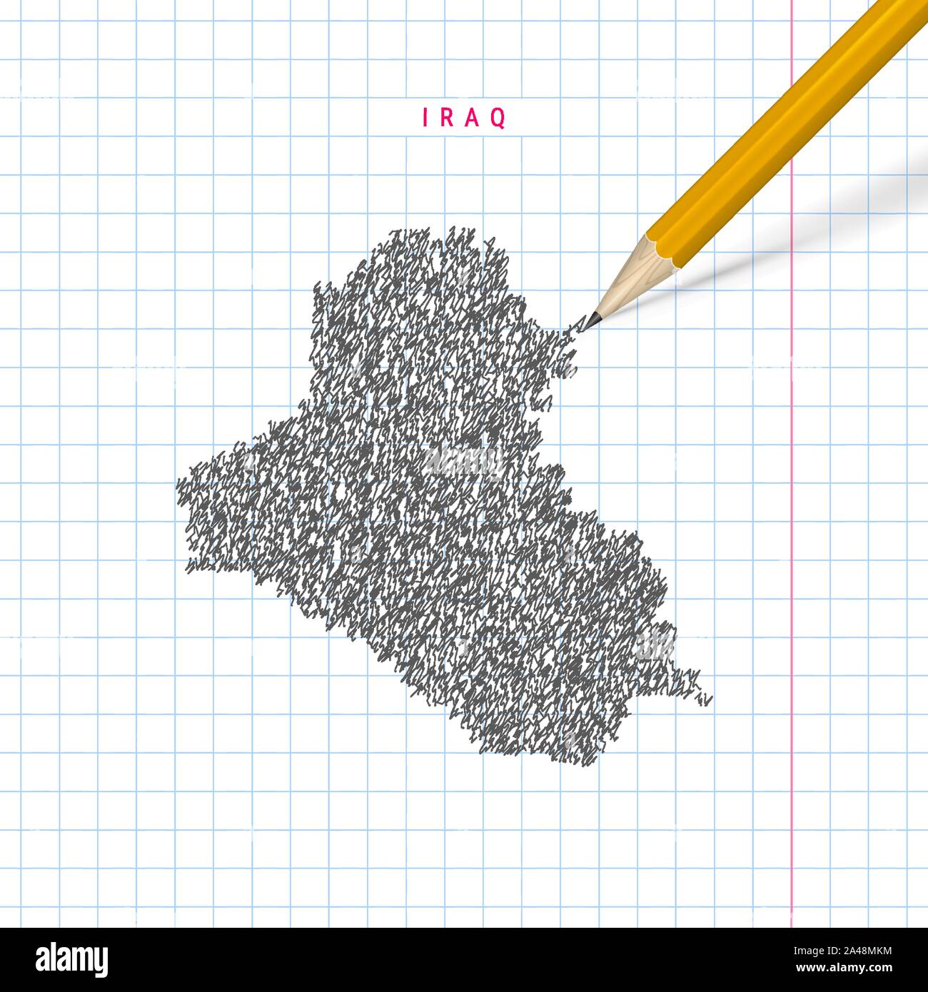 Iraq sketch scribble map drawn on checkered school notebook paper ...