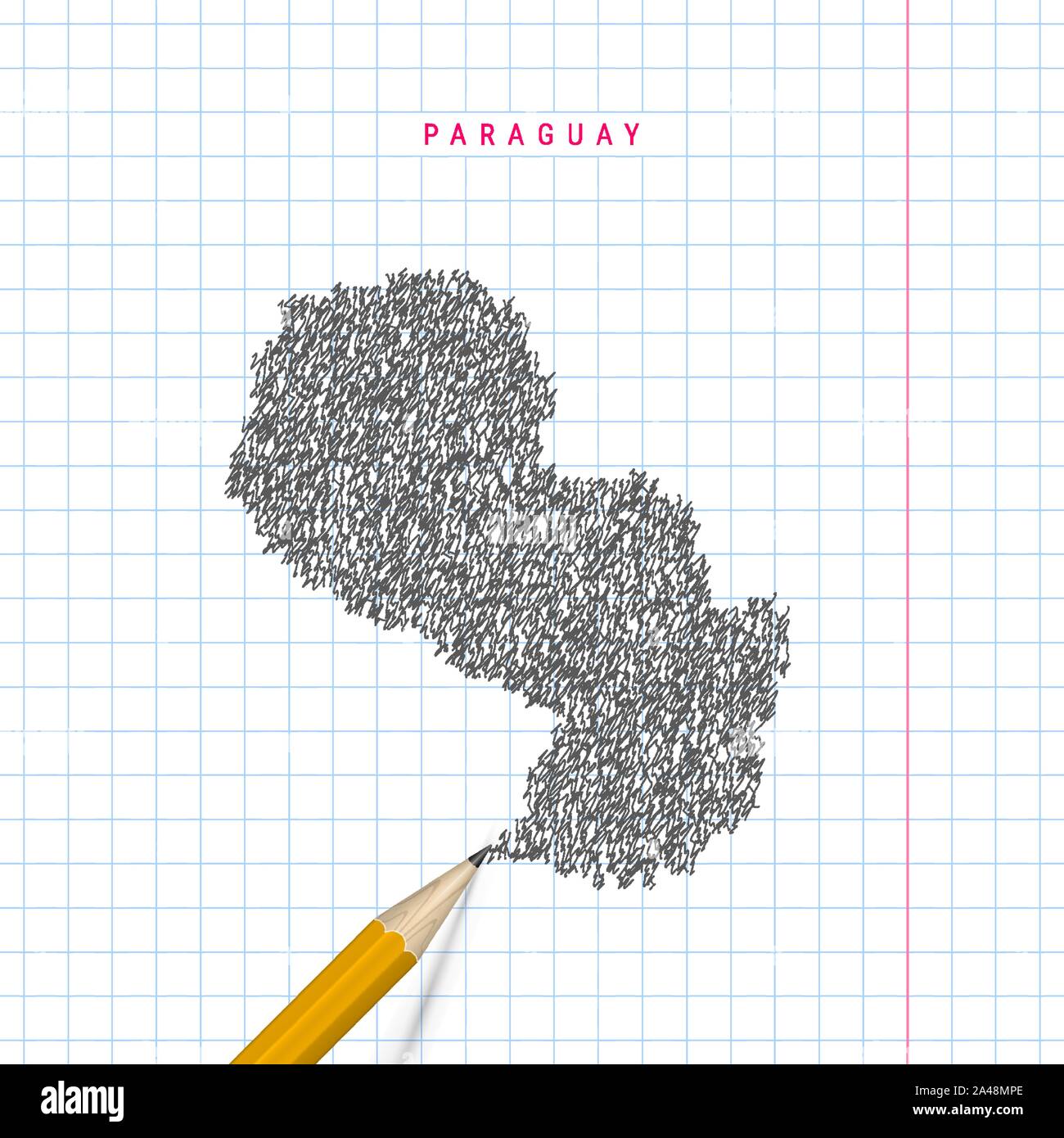 Paraguay sketch scribble map drawn on checkered school notebook paper ...