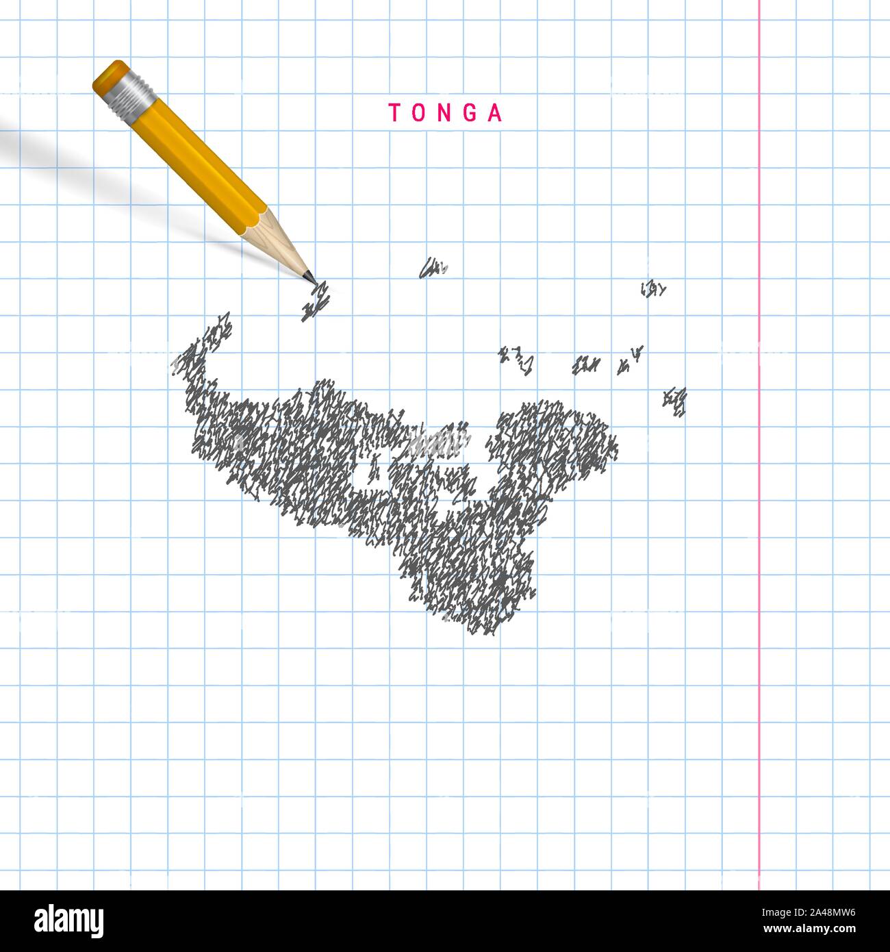 Tonga sketch scribble map drawn on checkered school notebook paper ...
