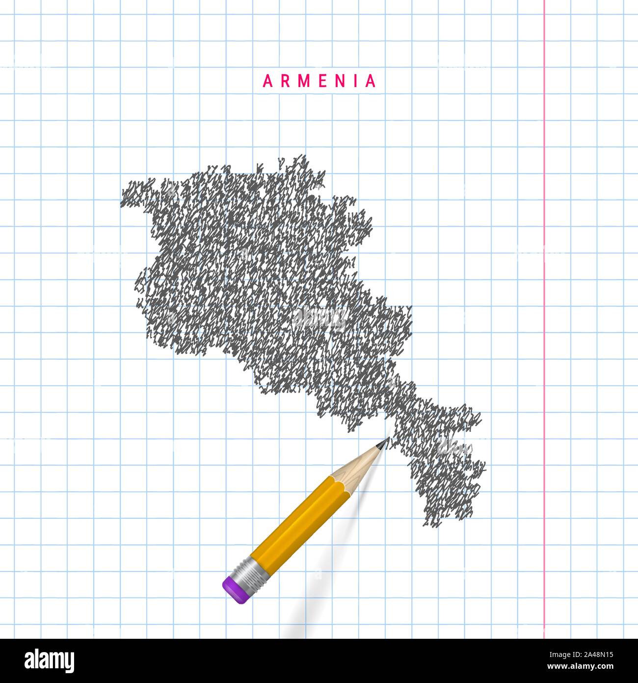 Armenia sketch scribble map drawn on checkered school notebook paper ...