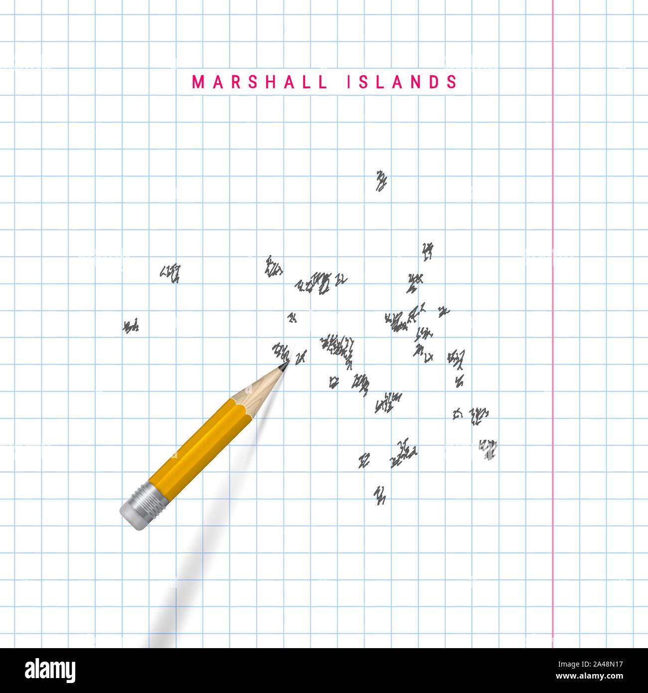 Marshall Islands sketch scribble map drawn on checkered school notebook ...