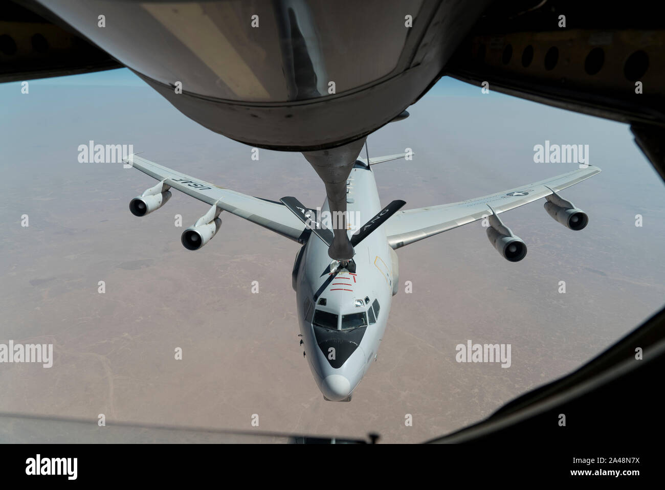 An E-3 Sentry Airborne Warning and Control System (AWACS) prepares for ...