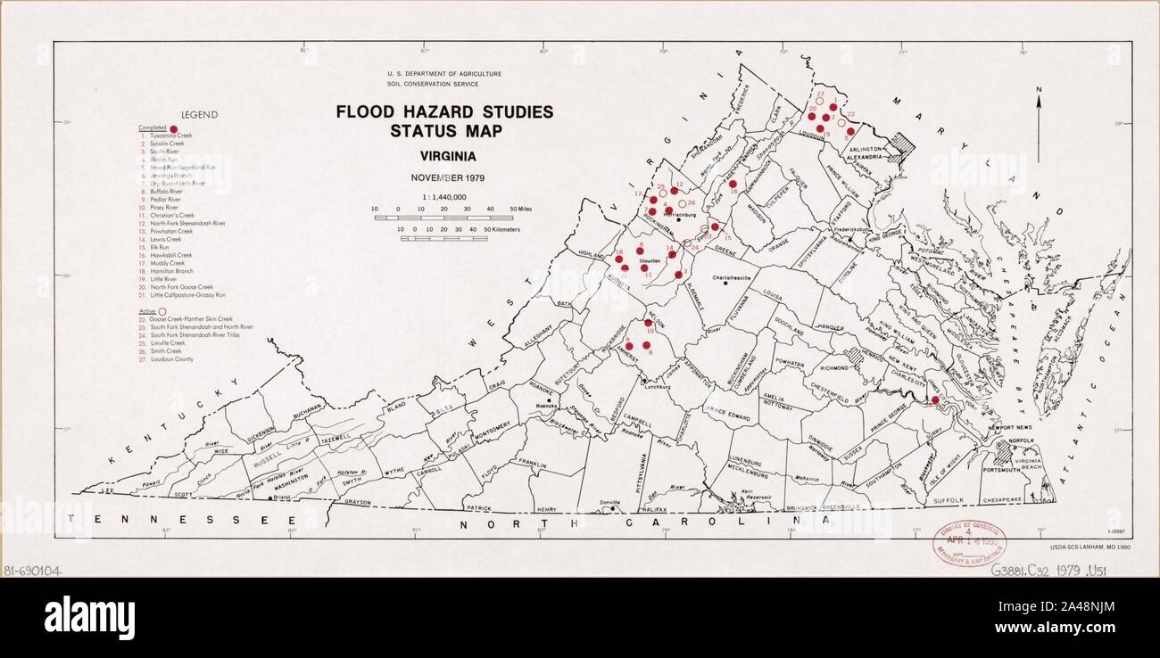 Flood hazard studies status map, Virginia - November 1979 Stock Photo ...
