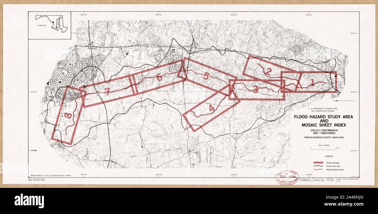 Flood hazard study area and mosaic sheet index, Collington Branch and ...