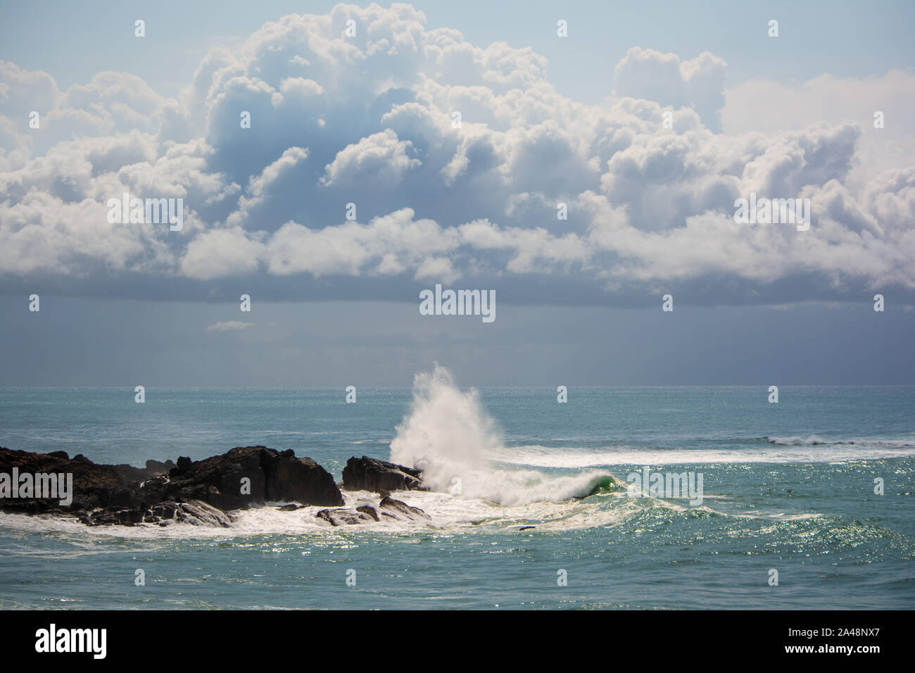 Dramatic Cumulonimbus storm Cloud over the ocean, raining in distance ...