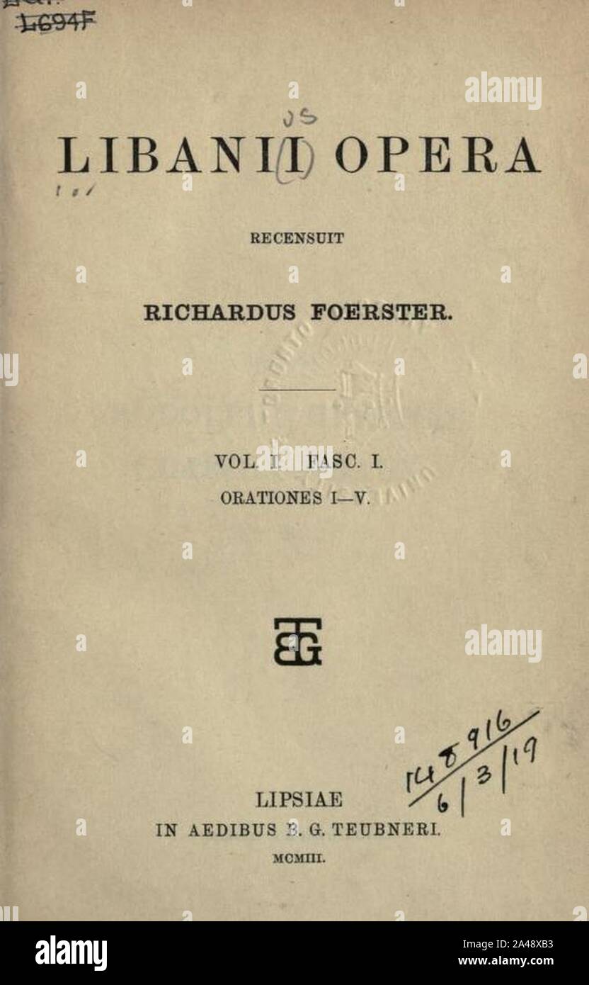 Foerster Libanii Opera 1,1 title Stock Photo - Alamy
