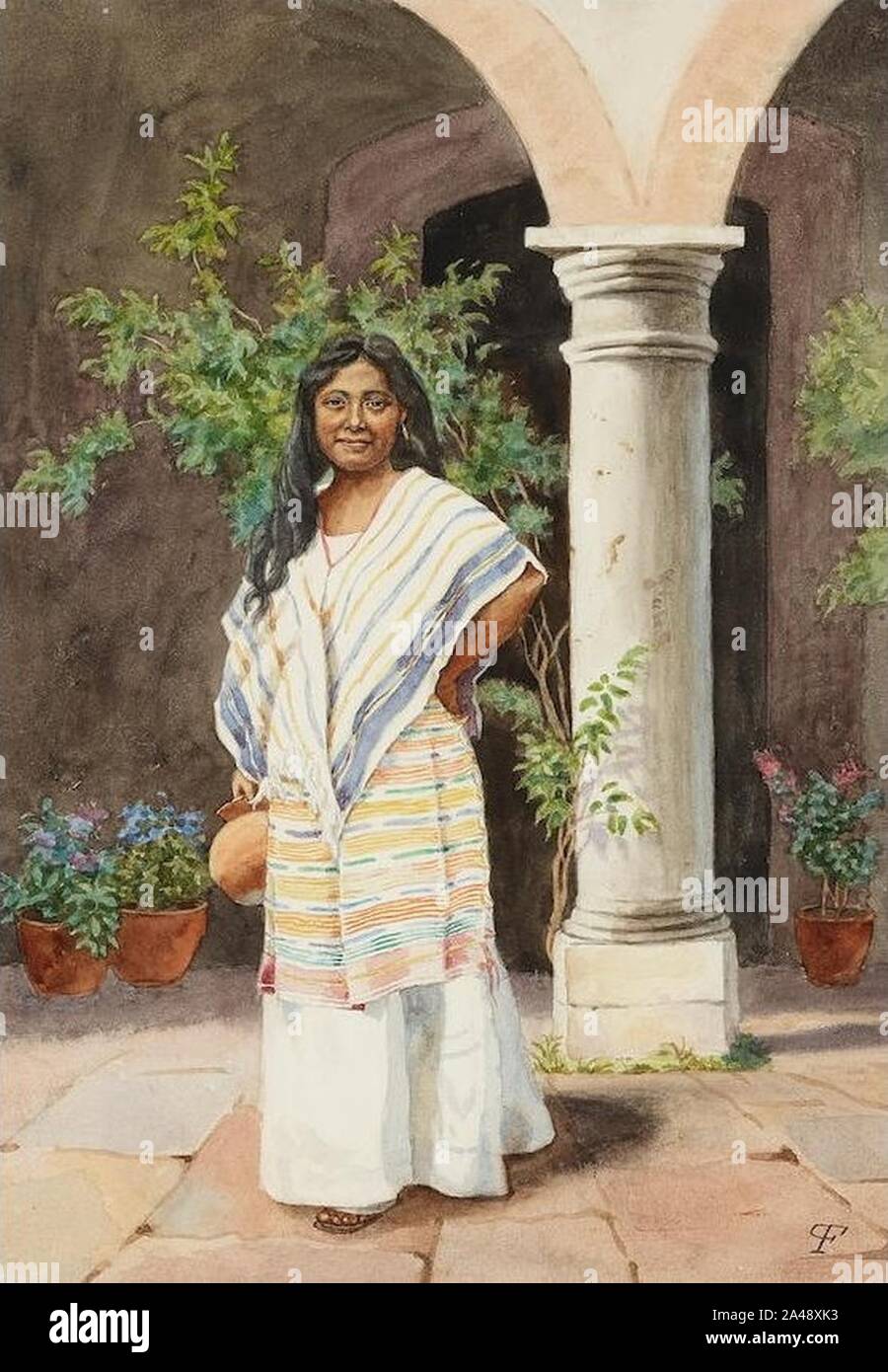 Portrait of a Mexican Girl Holding a Water Jug by Paul Fischer Stock ...